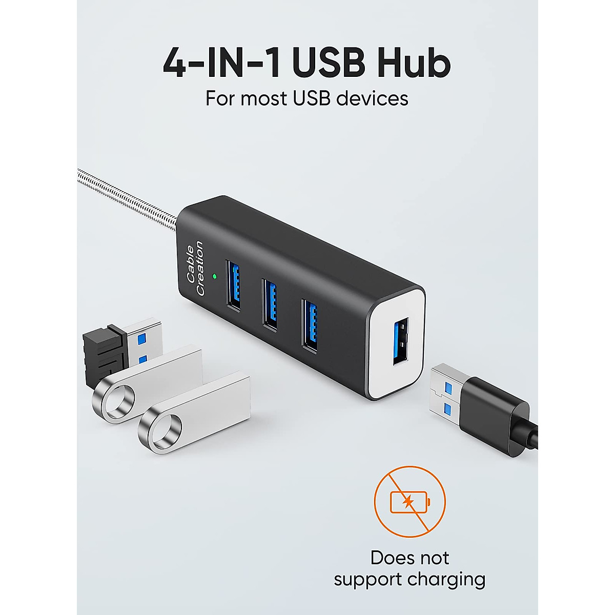 CableCreation 4-Port USB 3.0 Hub with 4.9ft Extension Cable - 5Gbps Data Rate for MacBook Pro, iMac, PC, Laptop, USB Flash Drives, Surface Pro, XPS - Aluminum Black, 1.5M