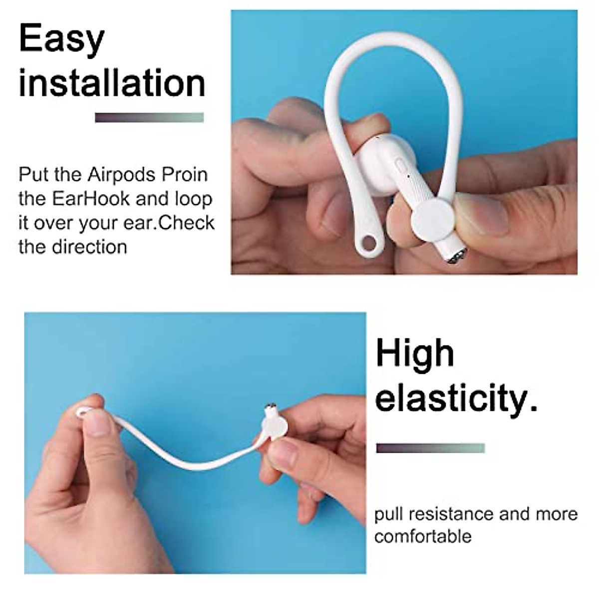 3 Pairs Ear Hooks for AirPods 1 & 2 & 3 and AirPods Pro, Professional Anti-Drop Silicone Earbuds Tips Hook Compatible with Apple AirPods 1 & 2 & 3 and AirPods Pro(2Pairs White +1pair Black)