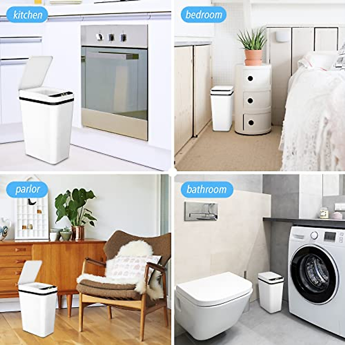 jinligogo 2Pack Bathroom Small Trash Can with Lid Touchless Automatic Garbage Can, 2.2 Gallon Slim Waterproof Motion Sensor Smart Trash Bin for Bedroom, Office, Living Room (Grey)