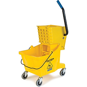 Carlisle FoodService Products Mop Bucket with Side-Press Wringer for Floor Cleaning, Restaurants, Offices, And Janitorial Use, Polyproylene, 26 Quarts, Yellow