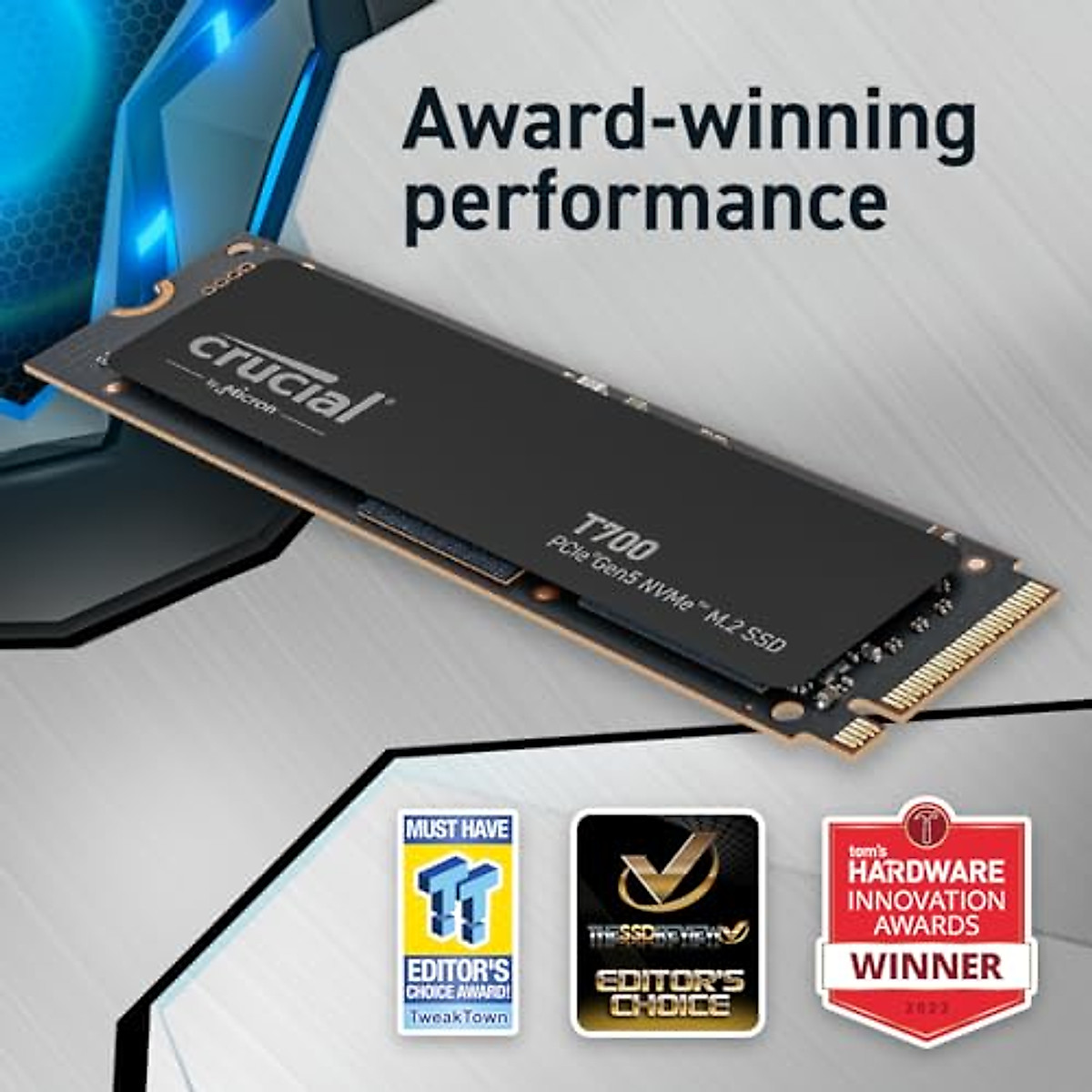 Crucial T700 4TB Gen5 NVMe M.2 SSD - Up to 12,400 MB/s - DirectStorage Enabled - CT4000T700SSD3 - Gaming, Photography, Video Editing & Design - Internal Solid State Drive