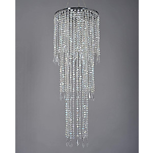 FlavorThings Sparkling Iridescent Acrylic Beaded Hanging Chandelier (W10.25"H30”)，3 Tiers Beads Pendant Shade, Ceiling Chandelier Lampshade with Acrylic Jewel Droplets, Beaded Lampshade