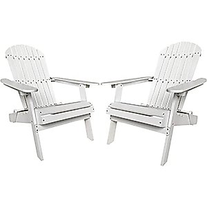 BSTOPHKL Adirondack Chair - Set of 2 Folding Wooden Adirondack Lounger Chair, Outdoor All-Weather Fire Pit Chairs Seating Accent Furniture Wood Chairs for Garden Backyard Lawn (White)