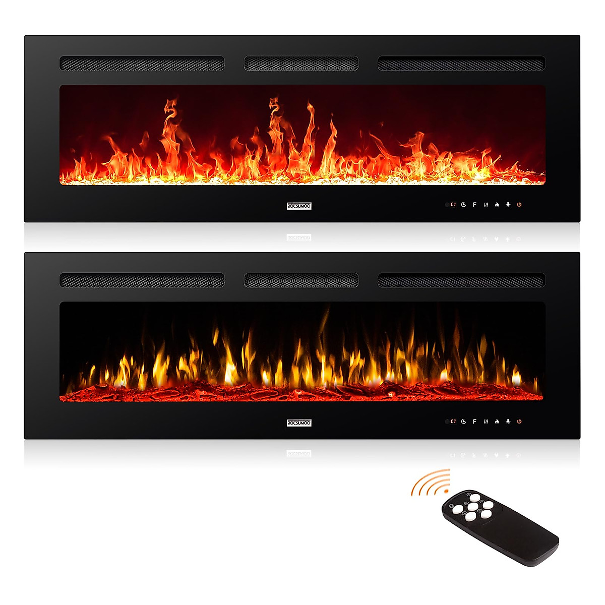 ROCSUMOO 60" Recessed and Wall Mounted Electric Fireplace, Low Noise, Remote Control with Timer,Touch Screen,Adjustable Flame Color and Speed, 750-1500W