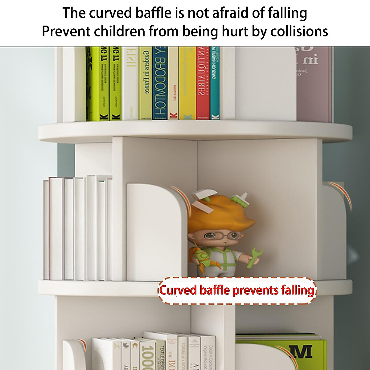 BYERZ Rotating Bookshelf, Small Book Shelf for Small Spaces, 360 Rotating Bookshelf Storage Rack, Wood Narrow Book Shelf Organizer for Bedroom, Living Room Book Shelves, Pink