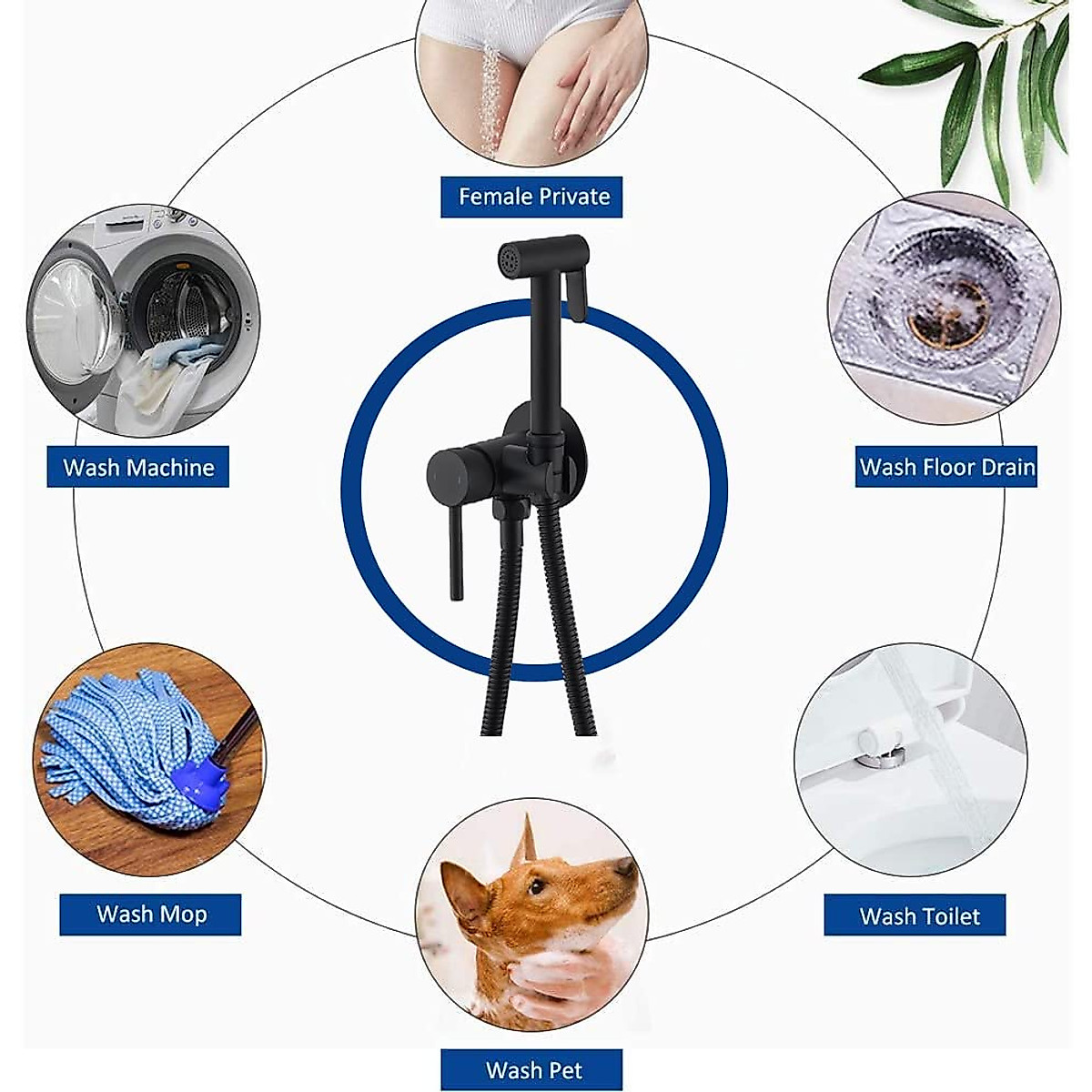 Poopee Warm Water Bidet Sprayer for Toilet with Hot and Cold Brass Rough-in Valve, Stainless Steel Handheld Bidet Attachment Set for Feminine, Pets and Baby Diaper Wash, Matte Black