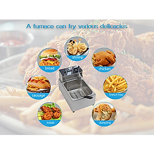 Electric Deep Fryer 6 Liter Stainless Steel French Fries Fryer Pan Economic Type Home Use Party use or Small Commercial Use Counter Top 6QT 110V 120-460°F Chicken Fryer