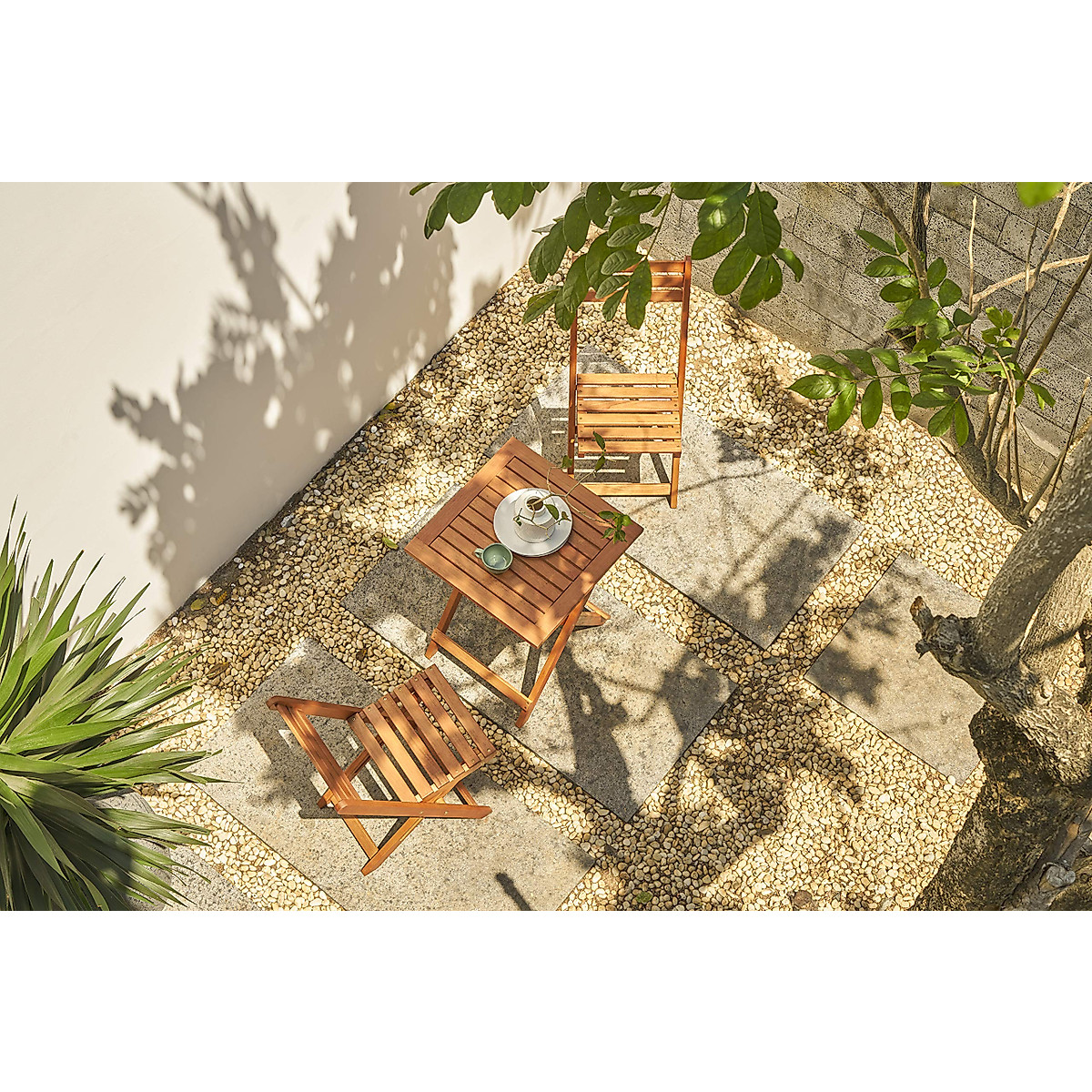 Vifah V1381 Outdoor Wood Folding Bistro Set with Square Table and Two Chairs