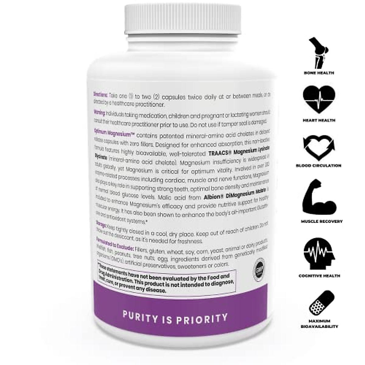 Optimum Magnesium - 240 Delayed Release Veg Caps | 250mg Elemental TRAACS Magnesium Lysyl Glycinate Chelate & Albion DiMagnesium Malate | Formulated for Enhanced Absorption | Non GMO | Lab Tested