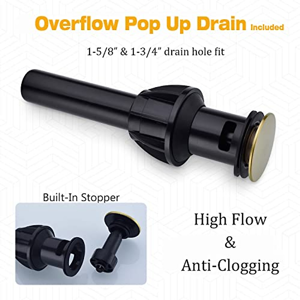 TRUSTMI Bathroom Faucet Square Shaped Brass Brushed Gold Vanity Sink Faucet Heavy Duty Single Handle Single Hole Waterfall Lavatory Faucet, 6" Deck Plate and Overflow Pop Up Drain Included