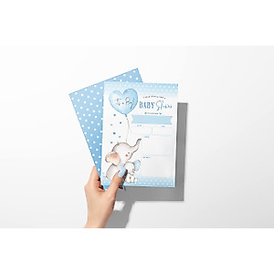 Your Main Event Prints Boy Elephant Baby Shower Invitations, Peanut Baby Shower Invites with Diaper Raffles Cards, Sprinkle, 20 Invites Including Envelopes