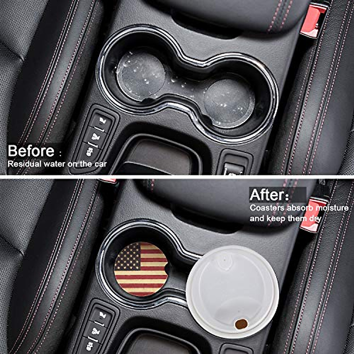 8 Packs USA Flag Cup Coasters Ceramic 2.56 Inch Stone Car Cupholder Absorbent Coaster Set for Drinks Cup (Red)