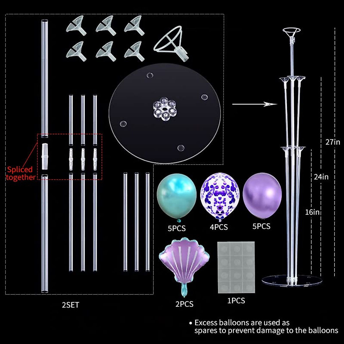 Mermaid Table Centerpiece Balloons Stand Kit 2 Sets with 2 Sea Shells Foil Balloons 14 Purple Blue Latex Balloons for Birthday Beach Mermaid Theme Sea Theme Party Mermaid Birthday Decorations