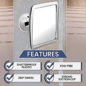 MIRRORVANA Fogless Shower Mirror for Shaving with Upgraded Suction, Anti Fog Shatterproof Surface and 360° Swivel, 6.3" x 6.3" (Chrome)