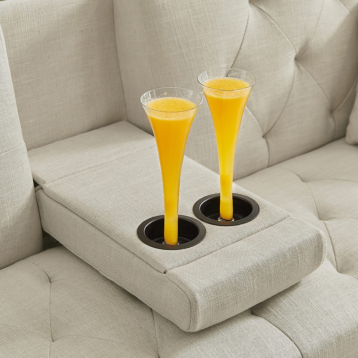 Foldable Futon Sofa Loveseat Convertible Sleeper Couch Bed for Small Space Apartment Office Living Room Furniture Sets with 2 Cup Holders, Tufted Back & Seat Orange PU Leather 67" W