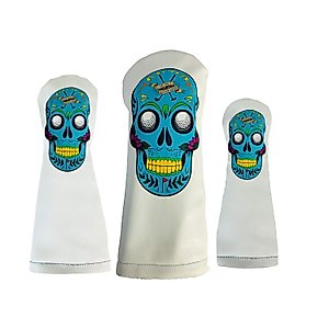 Sugar Skull Golfer Sunfish Leather Golf Club Headcover Set Driver, Fairway, Hybrid