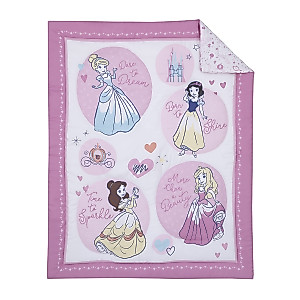 Disney Princess Dare to Dream 3 Piece Nursery Mini Crib Bedding Set - Comforter and Two Fitted Mini Crib Sheets