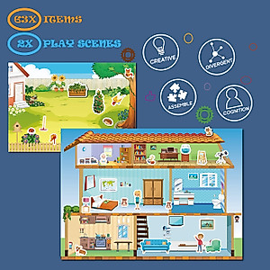 GRANDLMOON Magnetic Portable Playboard Doll House Family Magnets for Todder Kids Perfect Preschool Learning Travel Toy (65 Pcs)