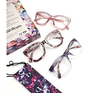 OHREADER Women Reading Glasses Blue Light Glasses-Oversized Readers for Women Computer Eyelgasses Spring Hinge (Purple/Pink/Pink tortoise, 3.00, x)