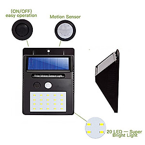 1pcs : 3528 20 LED Solar Power PIR Motion Sensor Wall Light Outdoor Waterproof Energy Saving Street Yard Path Home Garden Security Lamp
