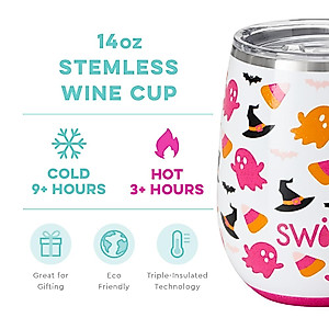 Swig Life 14oz Insulated Wine Tumbler with Lid | Discontinued Prints | Dishwasher Safe, Holds 2 Glasses, Stainless Steel Outdoor Wine Glass (Hey Boo)