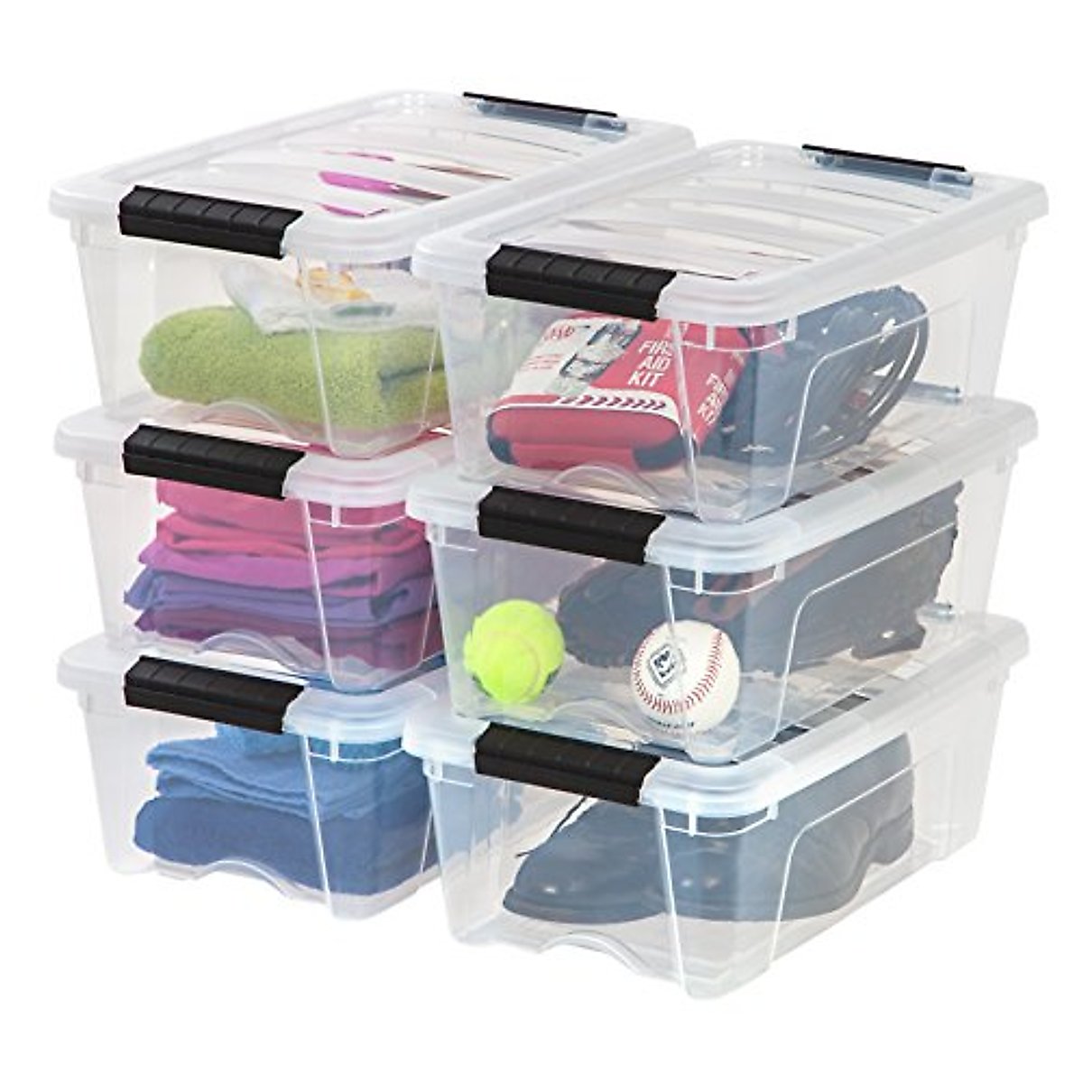 IRIS USA, Inc. TB-42 12 Quart Stack & Pull Box, Clear, 6 Stack and Pull TB-17 19 Quart Stack & Pull Box, Multi-Purpose Storage Bin, 6 Pack, Pearl