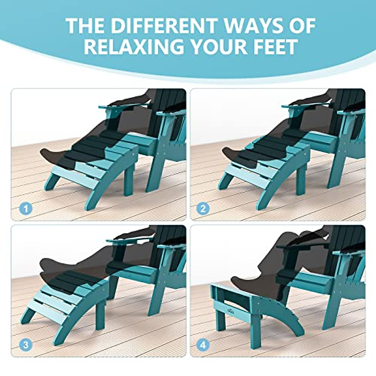 Cecarol Folding Adirondack Ottoman for Adirondack Chair, Folding Easily Adirondack Footstool Without Assembly, Ottoman for Outdoor Porch, Yard, Garden, Blue-ACO01