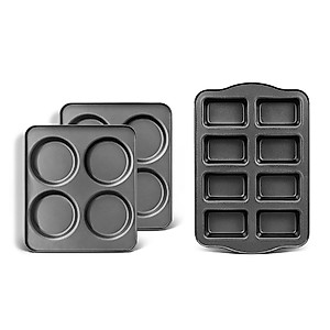 HONGBAKE 2 Pack 4-Cup Large Muffin Top Pan Set of 2 and 8-Cavity Mini Loaf Baking Pan