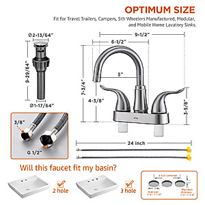 KPW Bathroom Sink Faucet 2 or 3 Hole Brushed Nickel Centerset 4 Inch Bathroom Sink Faucet 2 Handle Over ABS Non-Metallic Lavatory Bathroom Faucet with Pop up Drain Water Supply Hoses