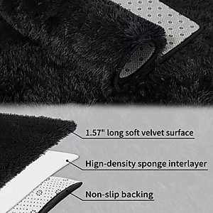 Zacoo 9x12 Extra Large Area Rugs for Living Room,Super Soft Fluffy Modern Bedroom Carpet Rug Indoor Modern Plush Shaggy Floorcover Fuzzy Solid Home Decor Rug Non Slip Throw Rug Kids Room Nursery,Black