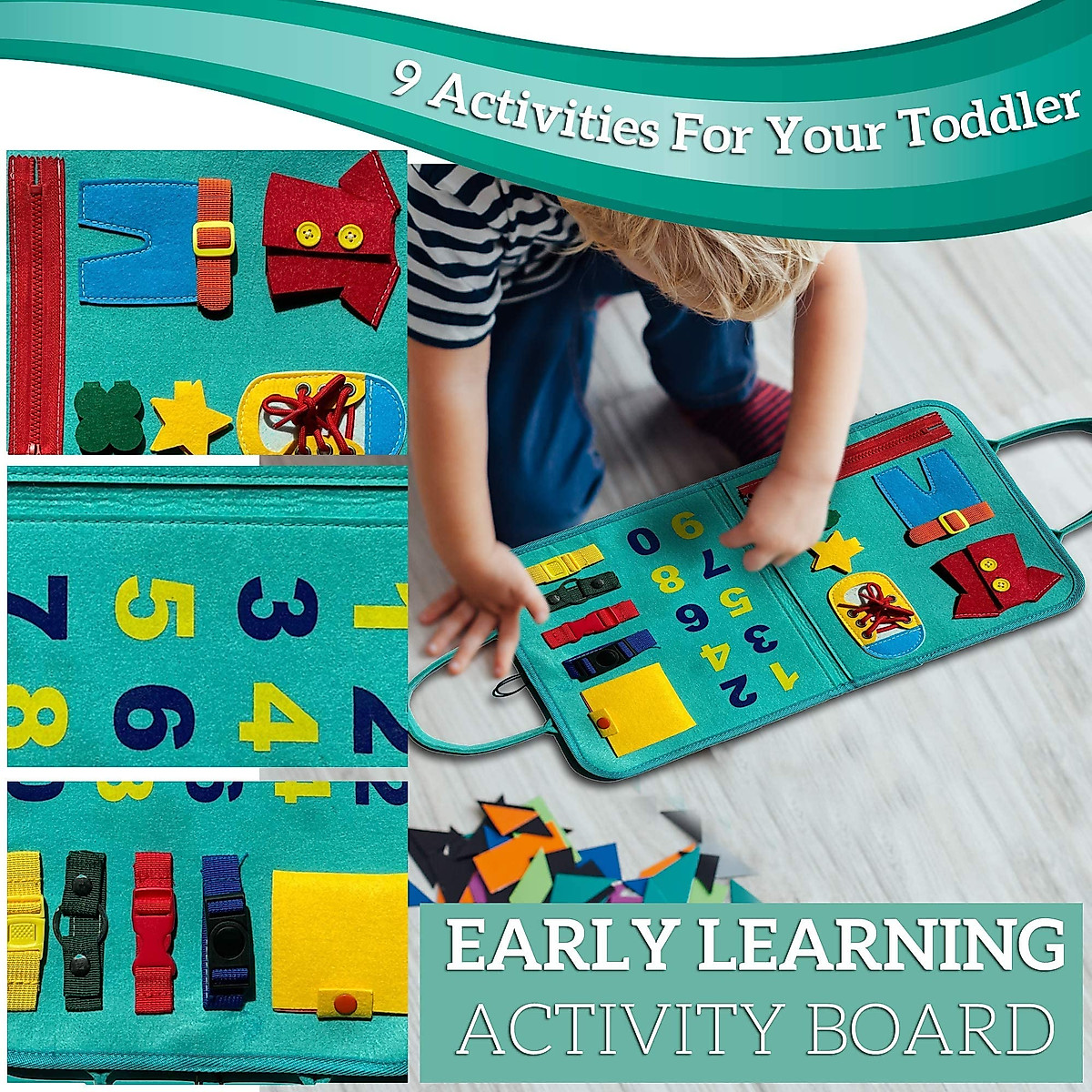 SousBear Toddler Busy Board 1+ Year Old, Sensory Board for Toddlers 2 3 4, Engaging Activity Board Gifts for Girls & Boys, Fun & Educational Montessori Busy Board, Travel, Car, Airplane,