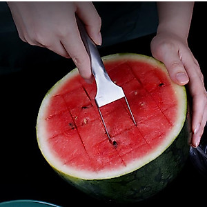 2-in-1 Stainless Steel Fruit Cutter, 2024 New Watermelon Fork Slicer Cutter Melon Cube Cutter, Portable Watermelon Fork Slicer, Dual Head Fruit Forks Slicer for Home Kitchen Gadget (1 Pcs)