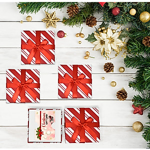 Christmas Card Gift Box Holder with Bows Pack of 6 Red & White Candy Cane Stripe Holiday Gifts Greeting Cards Present Wrap Square Boxes Cash Money Holders Party Favor Decor for Xmas Party Decorations