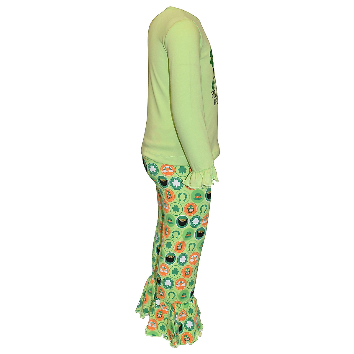 Unique Baby 2 Piece Girls Double Ruffle Leggings and Long Sleeve Shirt Clothes Set Kid and Toddler Girl St Paricks Day Outfit (7 Years, Little Lass)