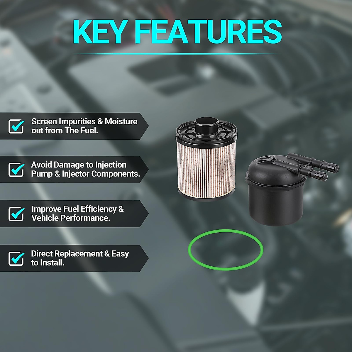 6.7 Powerstroke Fuel Filter - Compatible with 2011-2016 Ford F-250 F-350 F-450 F-550 Super Duty 6.7L V8 Diesel - Replace FD-4615 BC3Z-9N184-B - 5 Micron Fuel Filter Water Separator Kit