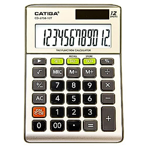Desktop 12-Digit Business Calculator with Dual Power, Solar and Battery, for Basic, Finance and Tax Calculations, Desk Calculators for School or Office