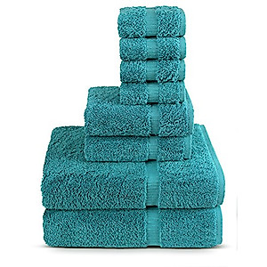 TURKUOISE TURKISH TOWEL % 100 Cotton Turkish Luxury and Super Soft Towels - 2-Piece 27x54 Bath Towels - 2-Piece 16x30 inches Hand Towels - 4-Piece 13x13 inches Washcloths - Bathroom Towel Sets