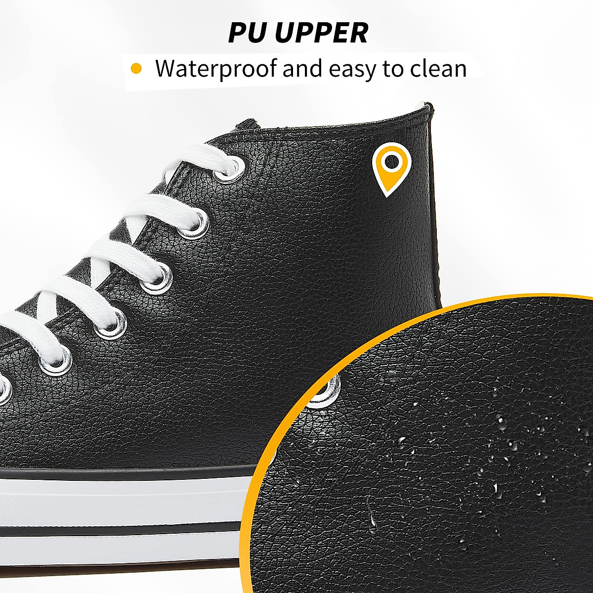 FINIWOR Women's High Top Sneakers PU Leather Fashion Sneakers Women Lace-Up Black and White High Top Sneakers Casual Shoes(Classic Black;US08)