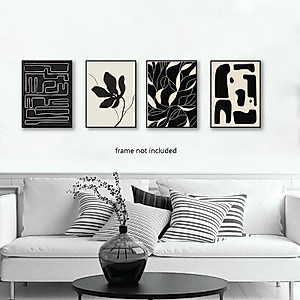 EASSYGIFI Mid Century Modern Wall Decor,Abstract Minimalist Wall Art，Modern Art Wall Decor,Neutral Canvas Painting，Modern Art Gallery Wall Decor, Black And White Home Decor 12X16 Inch 4Pcs (No Frame)