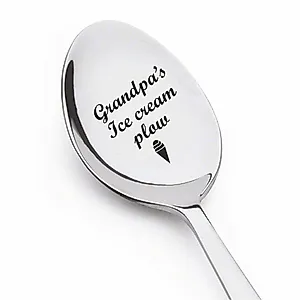 Grandpas Ice Cream Plow | Engraved Spoon Gift for Grandfather | Gift For Grandpa Daddy | Birthday Anniversary Christmas for Men | Stocking Stuffer Ice Cream Lovers Dessert Spoon | 7 Inches Spoon