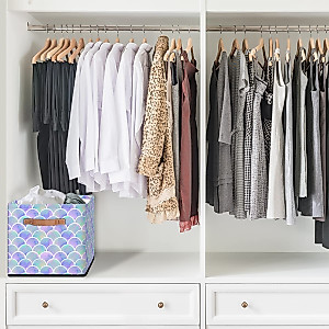 bisibuy 13x13x13 Storage Cube Bins Mermaid Fish Scale Gradient Fabric Storage Cubes 13 inch Collapsible Storage Bins Cubby Storage Baskets for Organizing Shelf Cabinet Bookcase Boxes