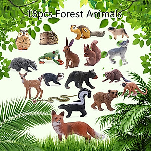 SIENON 18Pcs Forest Animals Figures Toys, Baby Woodland Animals Figurines, Miniature Animals Toys with Owl, Hedgehog, Fox, Squirrels, Bears, Monkey for Woodland Theme Cake Toppers Cupcake Toppers