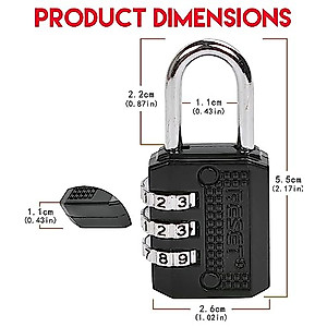 RESET-071 3 Digit Small Combination Lock Tiny Padlock for Mini Locker Box Luggage Suitcase Backpack Black