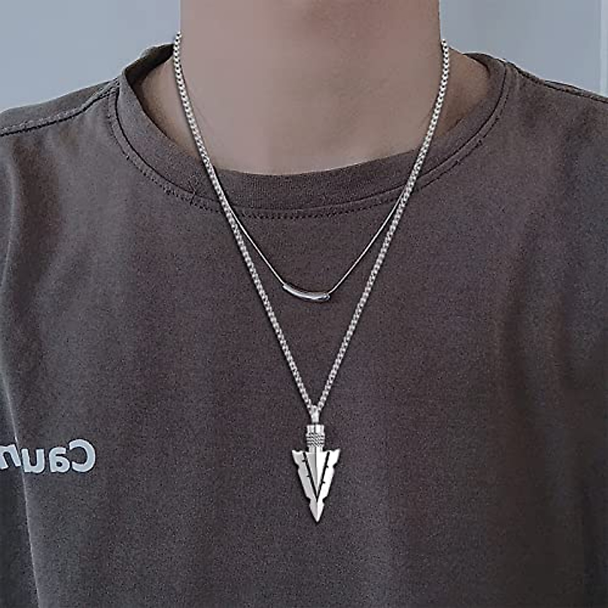 LuxglitterLin Men's Spear Point Arrowhead Cremation Urn Necklace for Ashes Arrow Ashes Holder Memorial Keepsake Pendant Jewelry, (UR-12 Arrowhead)