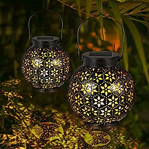 2 Pack Solar Lanterns Outdoor Waterproof, Outdoor Hanging Solar Lanterns Warm White Garden Lanterns Patio Halloween Decor for Garden Landscape Decoration (Butterfly 2 Pack)
