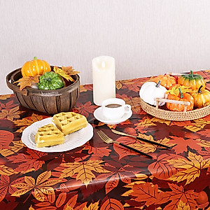 Ruisita 2 Pack Fall Leaf Tablecloth Table Cover Plastic Autumn Thanksgiving Tablecloth Maple Leaves Table Cloth Table Cover 108 x 54 Inches for Harvest Fall Thanksgiving Parties Decor