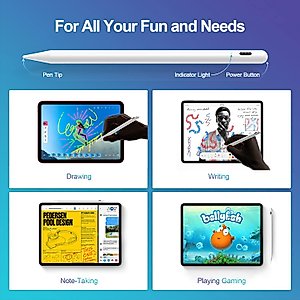 Bluetooth Stylus Pen Fit for iPad Mini 6 5, 6th 5th Generation 2021 8.3" 7.9", A2569 A2568 A2567with Camera Shutter Remote Control, Tilt Sensitive, Battery Level Display, Palm Rejection
