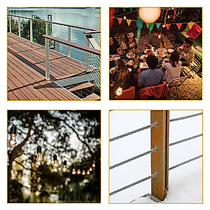 BraKaTi String Lights Hanging Kit with 120FT Coated 304 Stainless Steel Cable,String Light Suspension Kit,Guide Wire Included Turnbuckles and Hooks for Patio,Garden,Outdoor Lights, Silver (BZ0004-4)