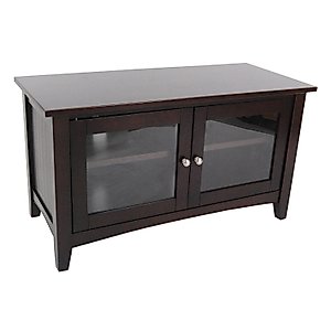 Shaker Cottage TV Stand, Espresso - Modern Style Hardwood and Composite Wood Media Console with Glass Cabinet, Adjustable Shelf, and Cord Management, Easy Assembly, 36"W x 16"D x 20"H