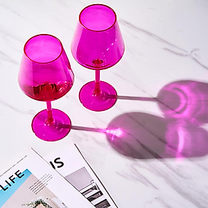 Unbreakable Hot Pink Wine Glasses | Set of 2 | Tritan Drinkware, Unbreakable Colored Magenta & Blush Pink Classic, Large Barware Glasses Shatterproof BPA-free plastic Red & White 15oz